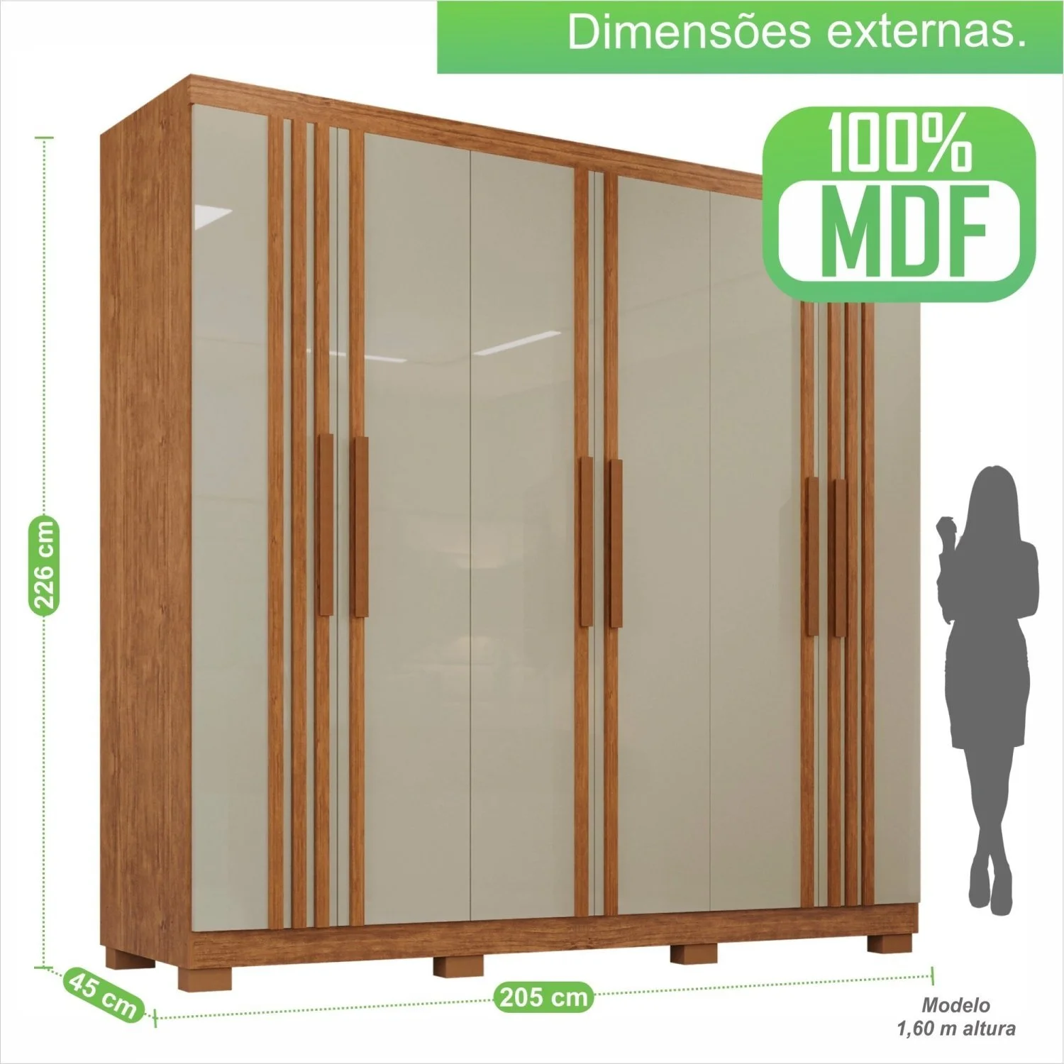 Guarda-roupa com Ripado 6 Portas 4 Gavetas Sevilha Prime | MadeiraMadeira