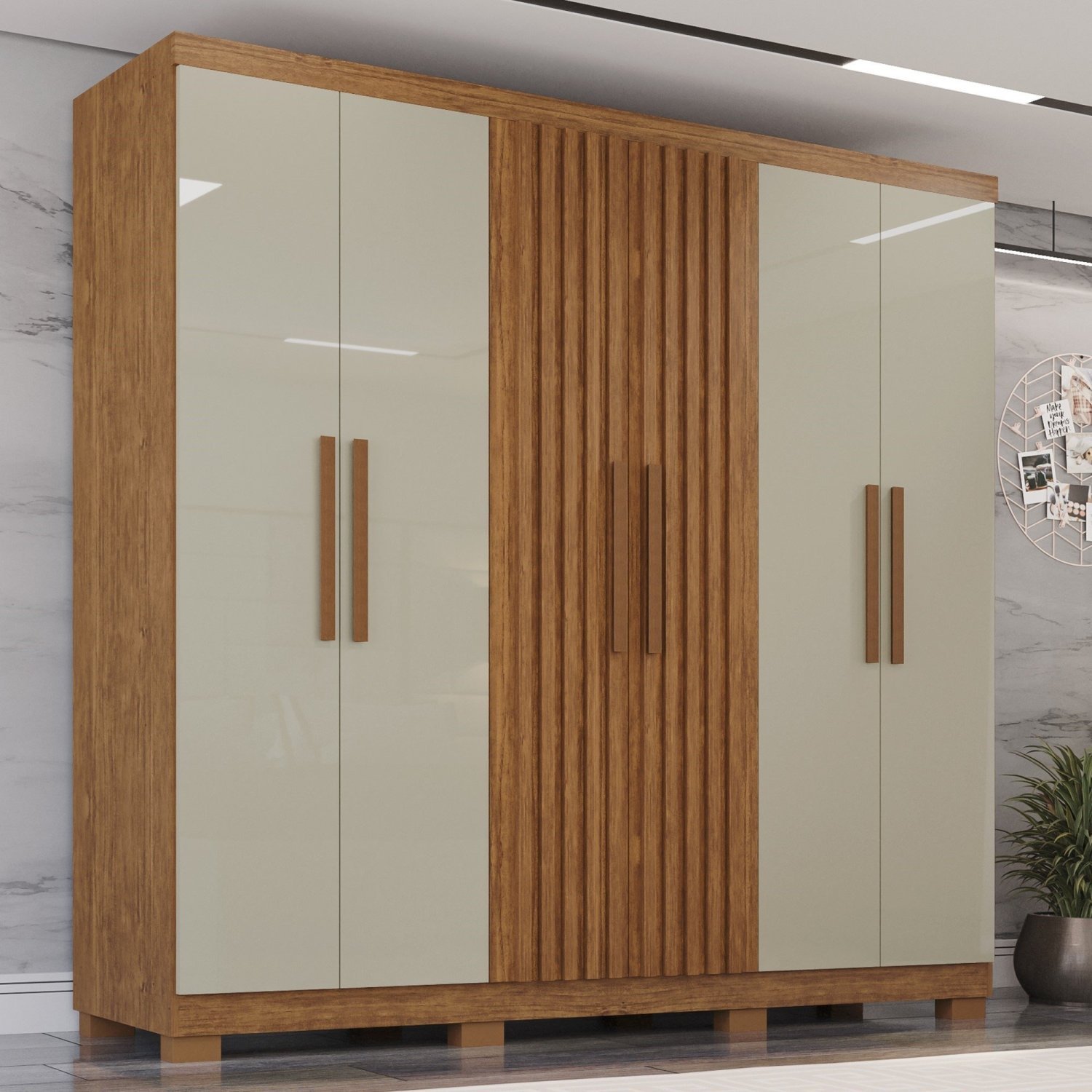 Guarda-roupa com Ripado 6 Portas 4 Gavetas Sevilha Prime | MadeiraMadeira