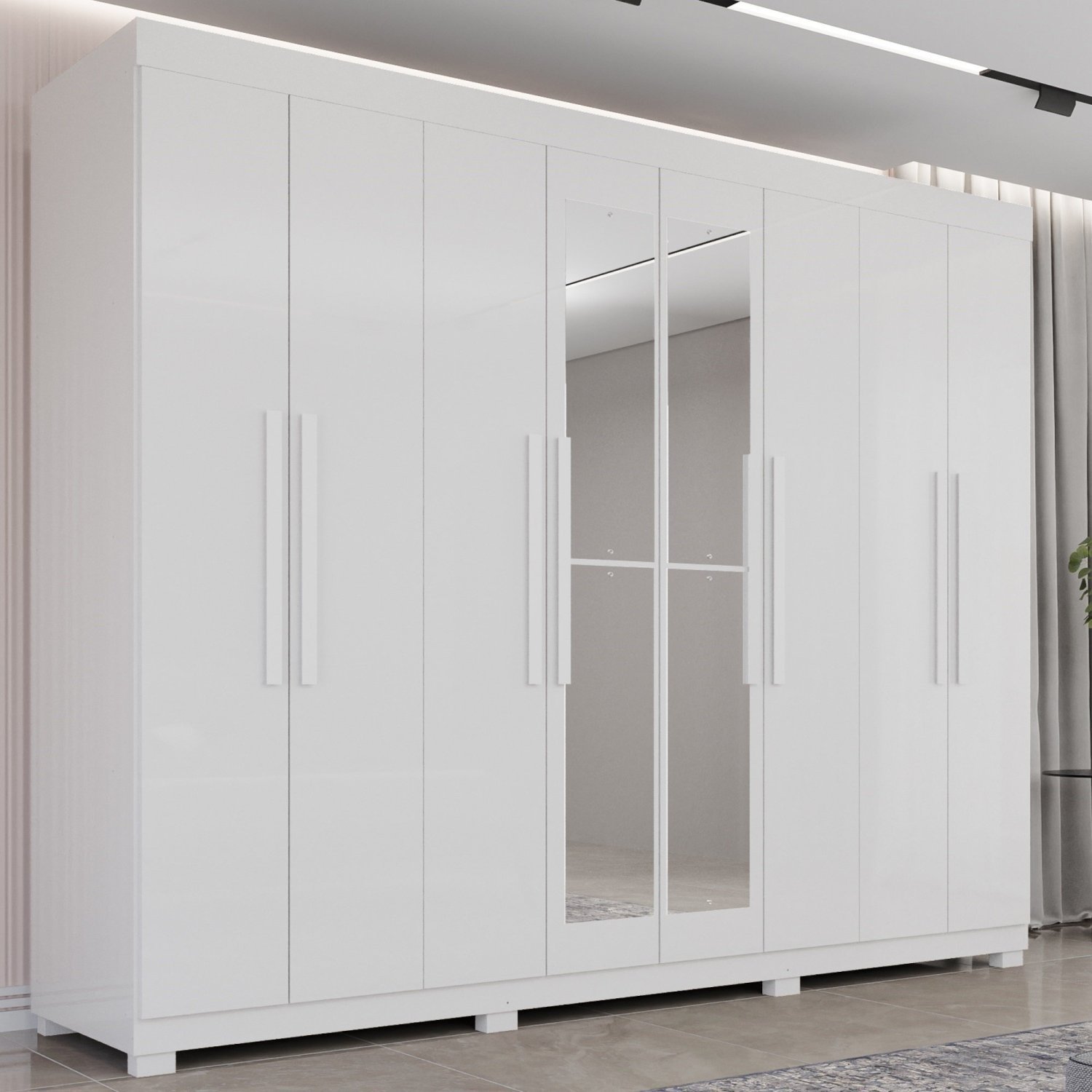 Guarda-roupa 8 Portas com Espelho 4 Gavetas Milano | MadeiraMadeira