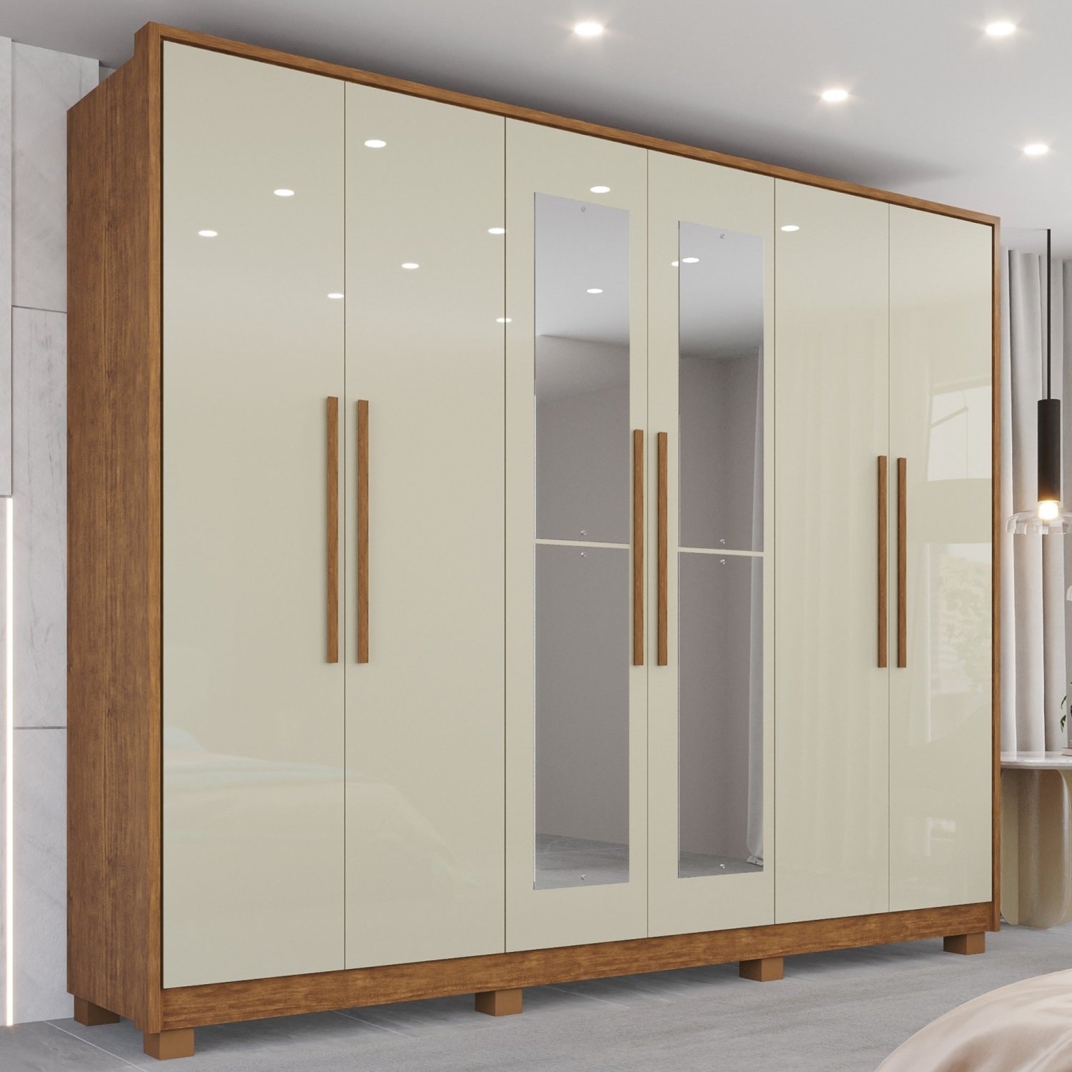 Guarda-roupa com Espelho 6 Portas 6 Gavetas Potenza | MadeiraMadeira