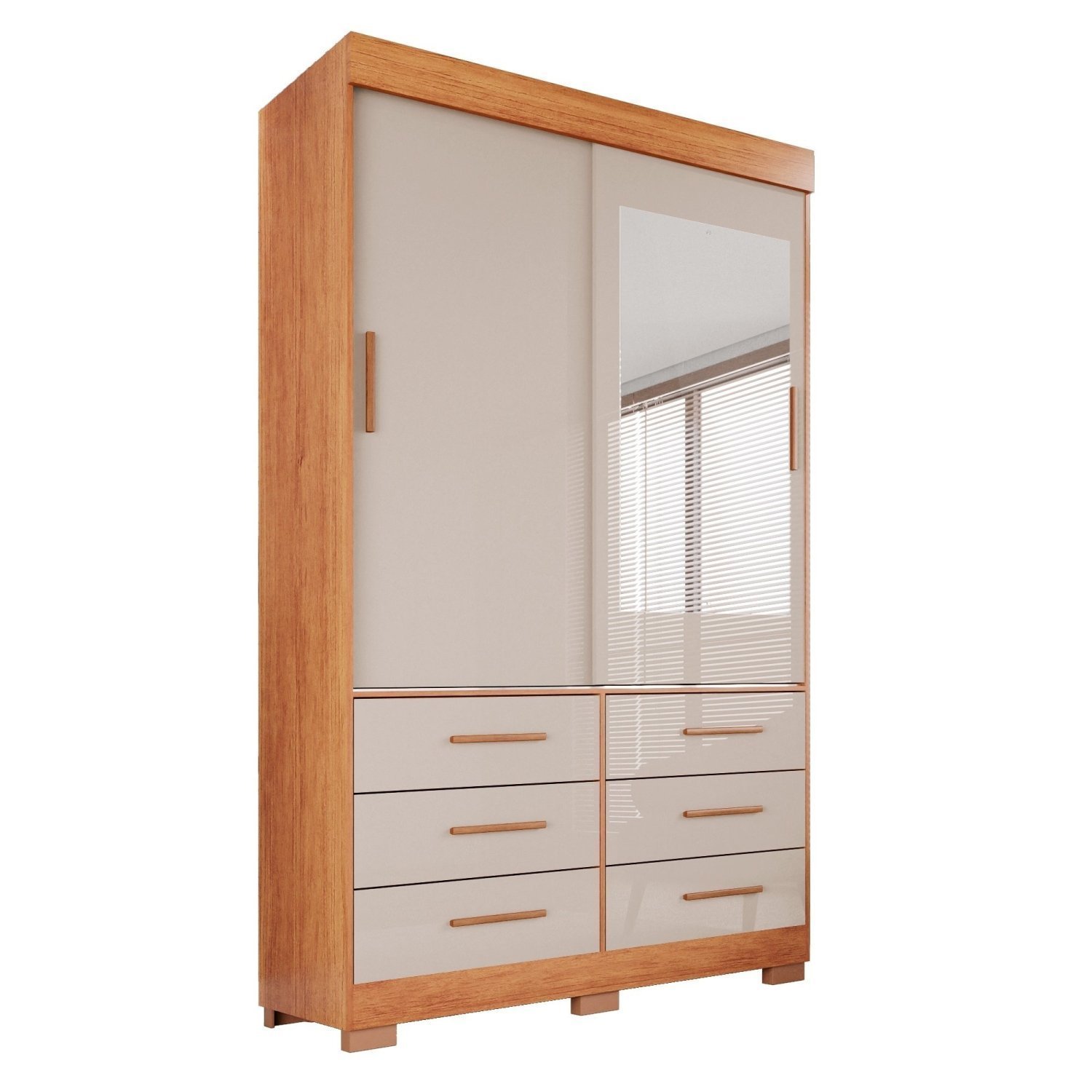 Guarda Roupa com Pés e Espelho 2 Portas 6 Gavetas Luana | MadeiraMadeira
