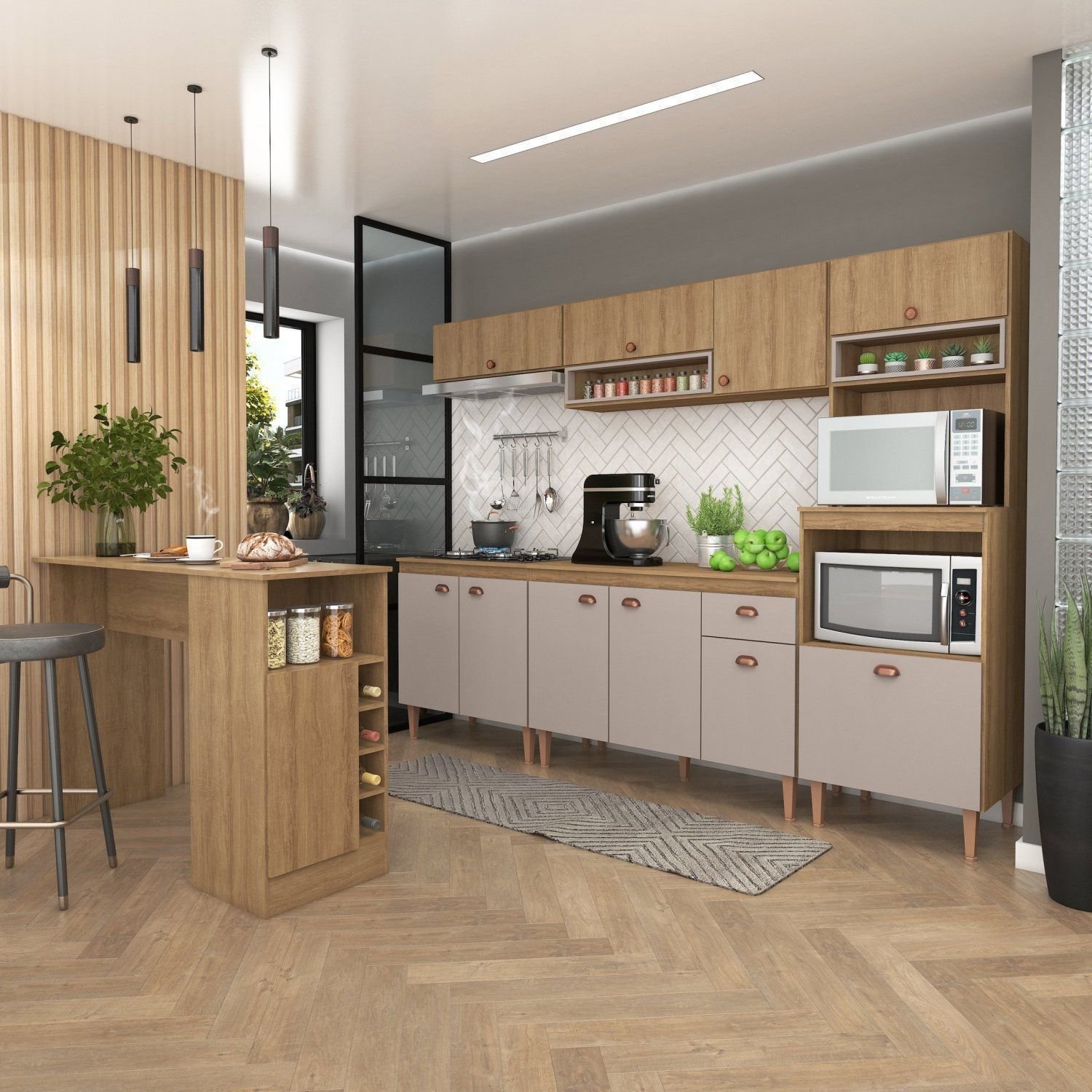 Cozinha Completa Modulada 7 Peças com Torre Quente e Balcão com Tampo ...