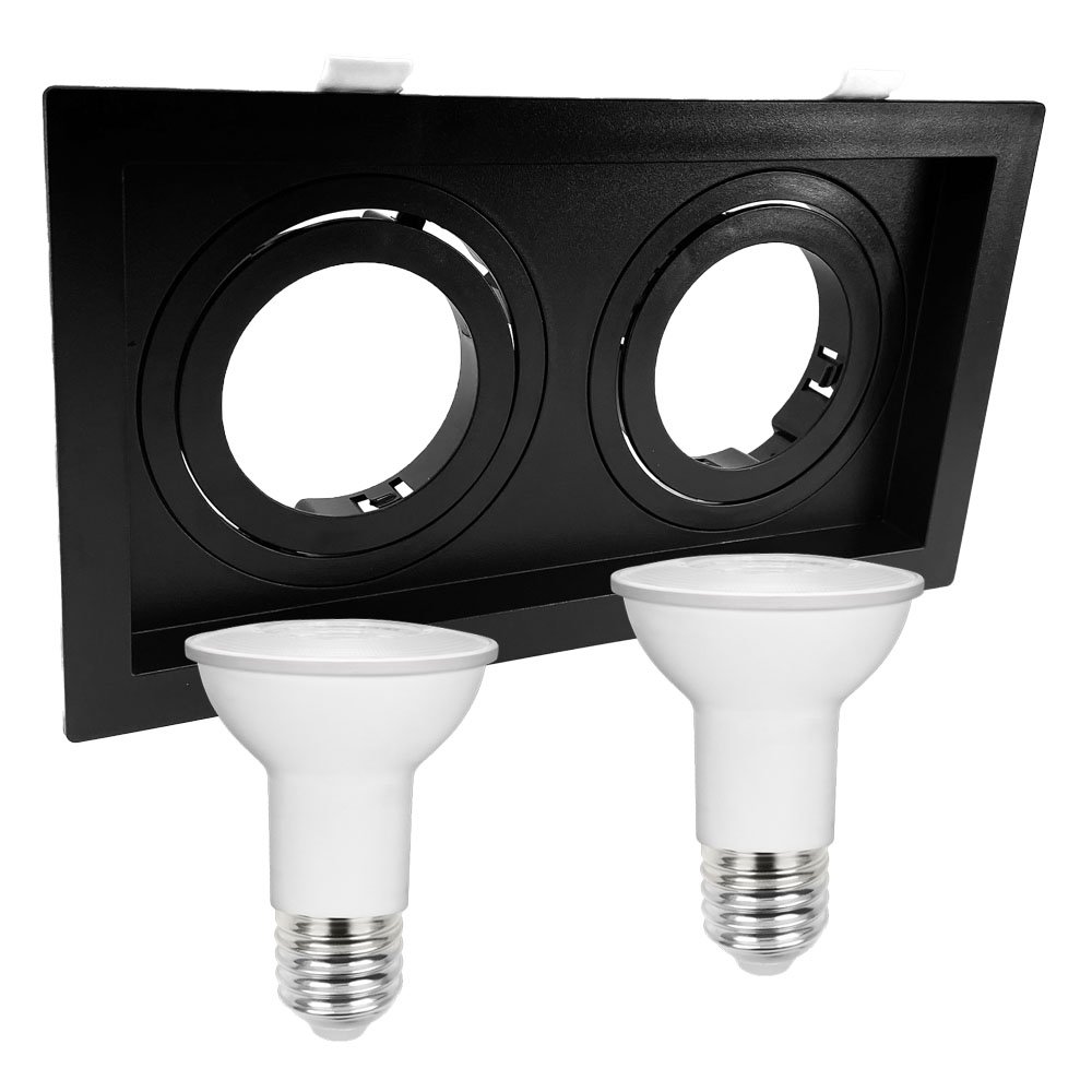 Spot Duplo Embutir Quadrado Recuado Par20 Preto + Led Stella 5,5w 4000k | MadeiraMadeira