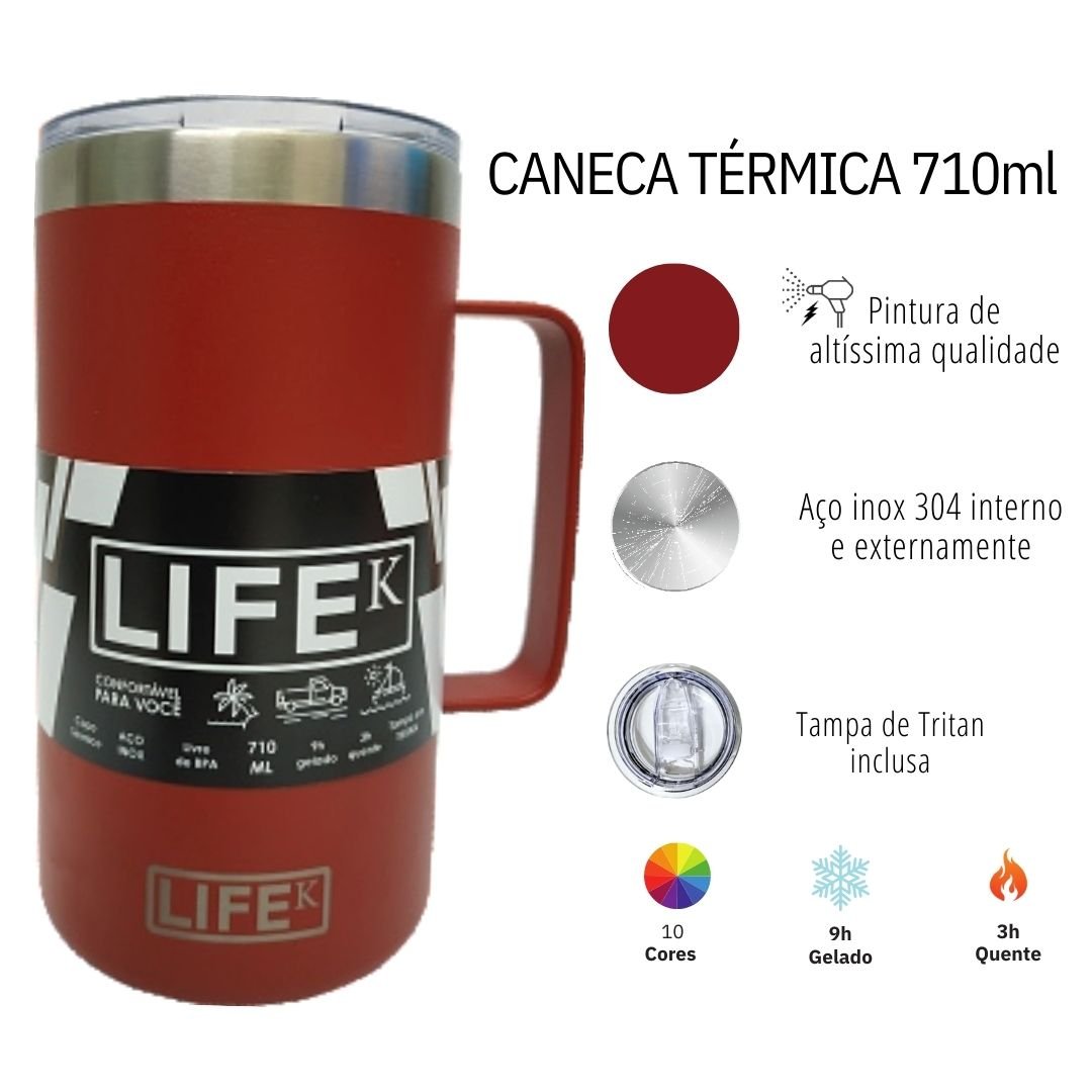 CANECA TÉRMICA 710ML EM AÇO INOX COM TAMPA LIFE-K Produtos Térmicos ...