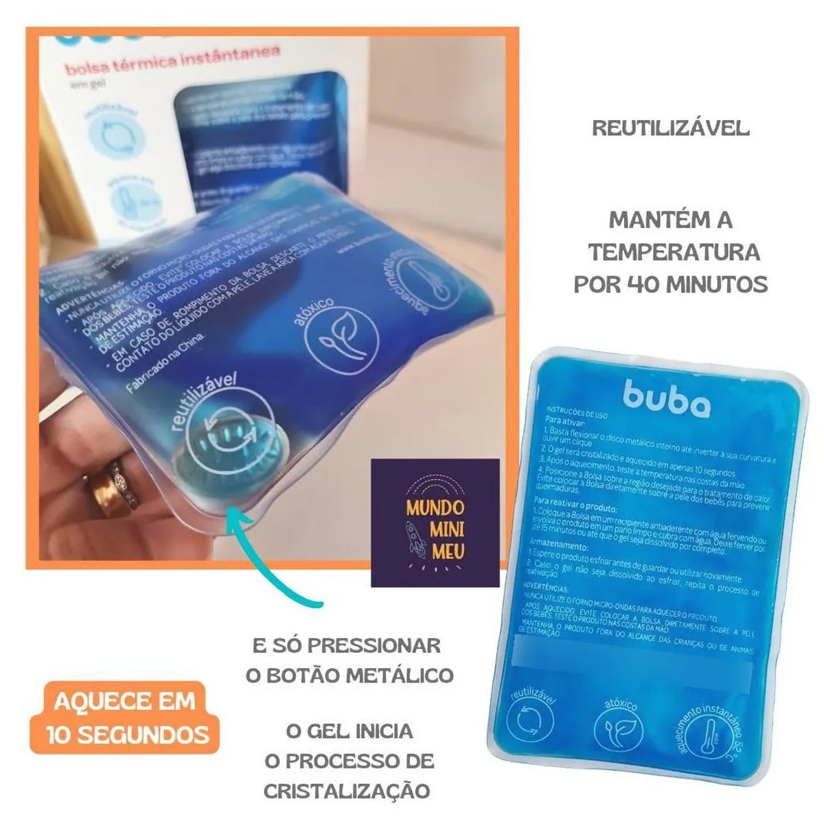 Bolsa Térmica Instantânea em Gel para Cólicas e Dores Musculares Bebê Buba Azul | MadeiraMadeira