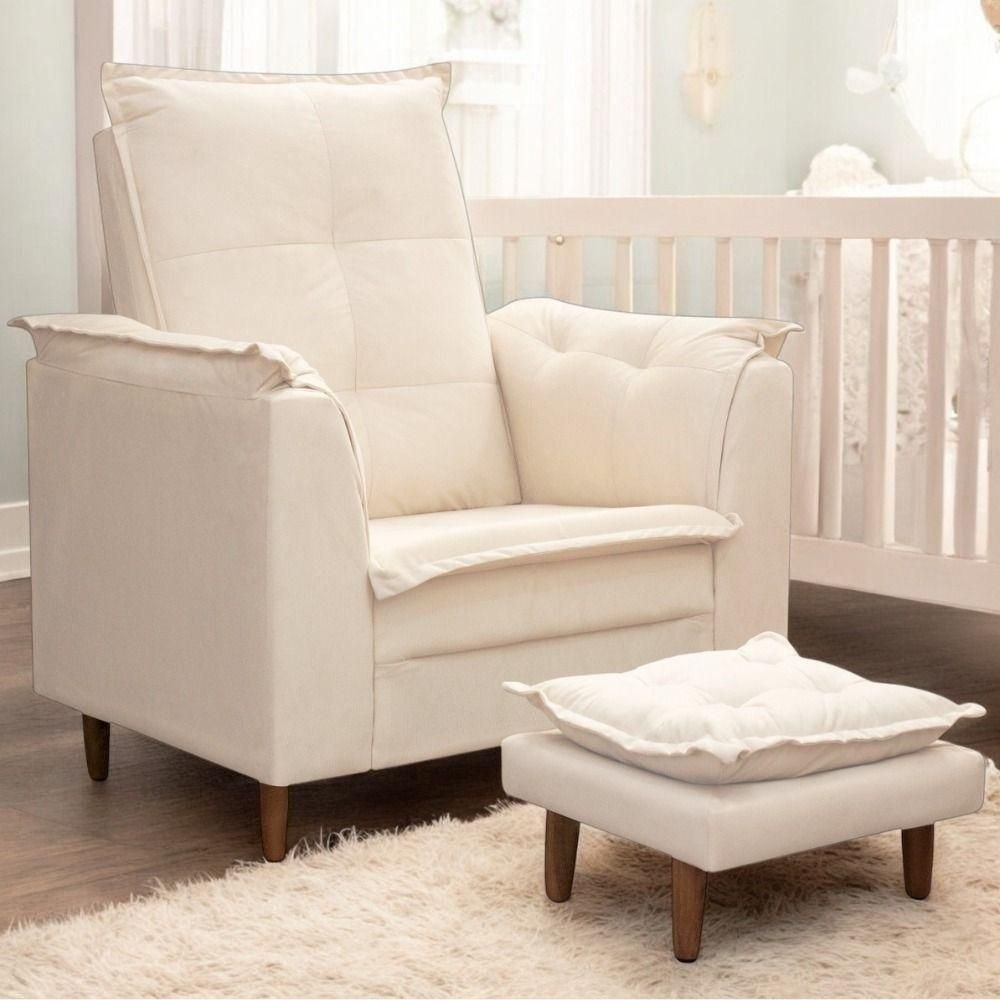 Poltrona Maria para Amamentação e Descanso com Puff Confortável Suede ...