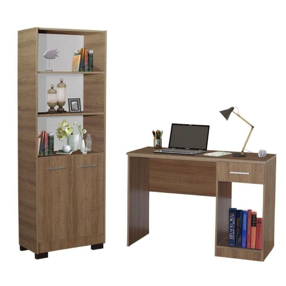 Kit Estante Para Livros Mesa Escrivaninha Giovana Mel Com Porta ...