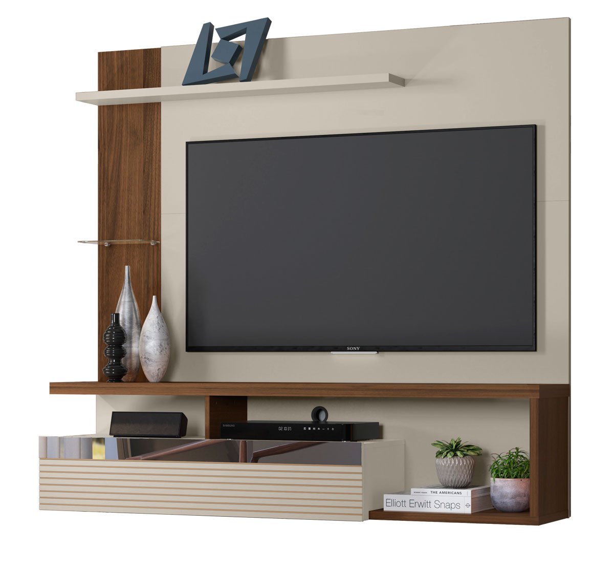 Painel para TV Tijuca Off White com Nogueira - Linea Brasil ...