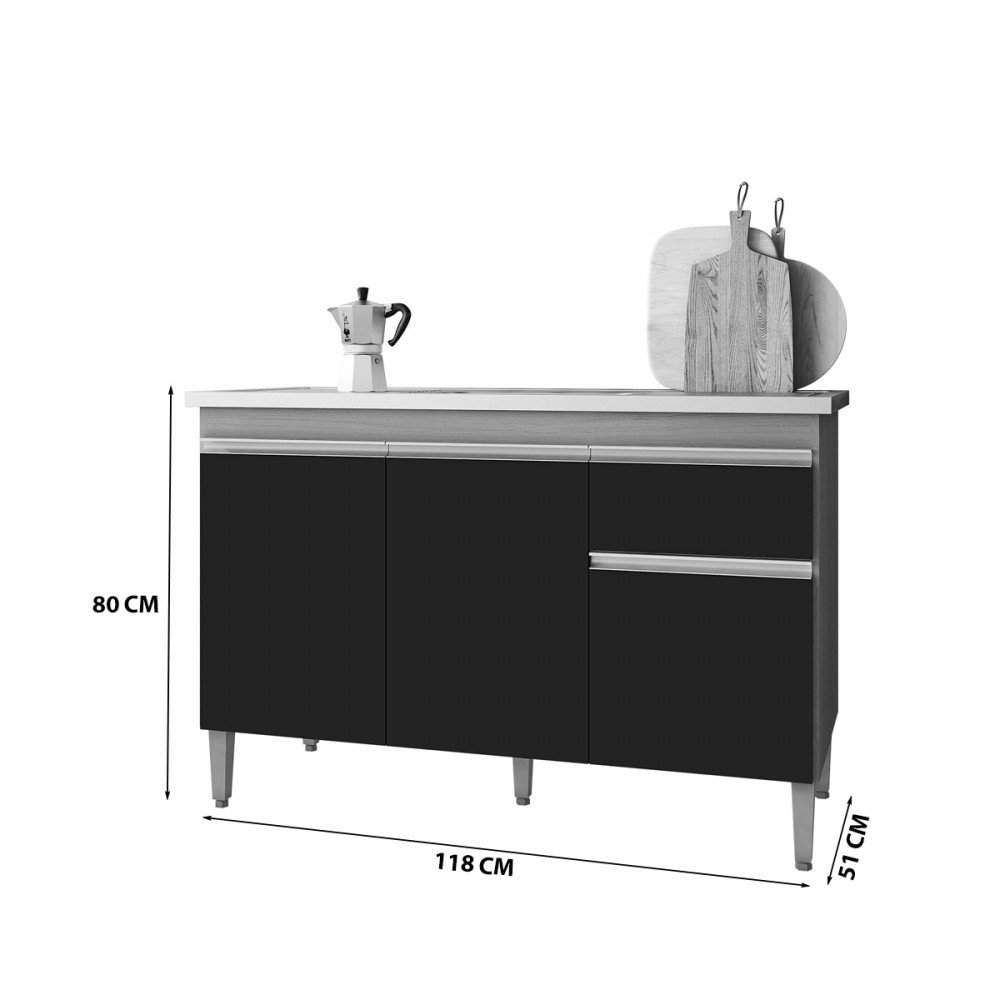 Balcão Gabinete para Pia sem Tampo 120cm 3 Portas e 1 Gaveta Tatiane - Ajl Móveis | MadeiraMadeira