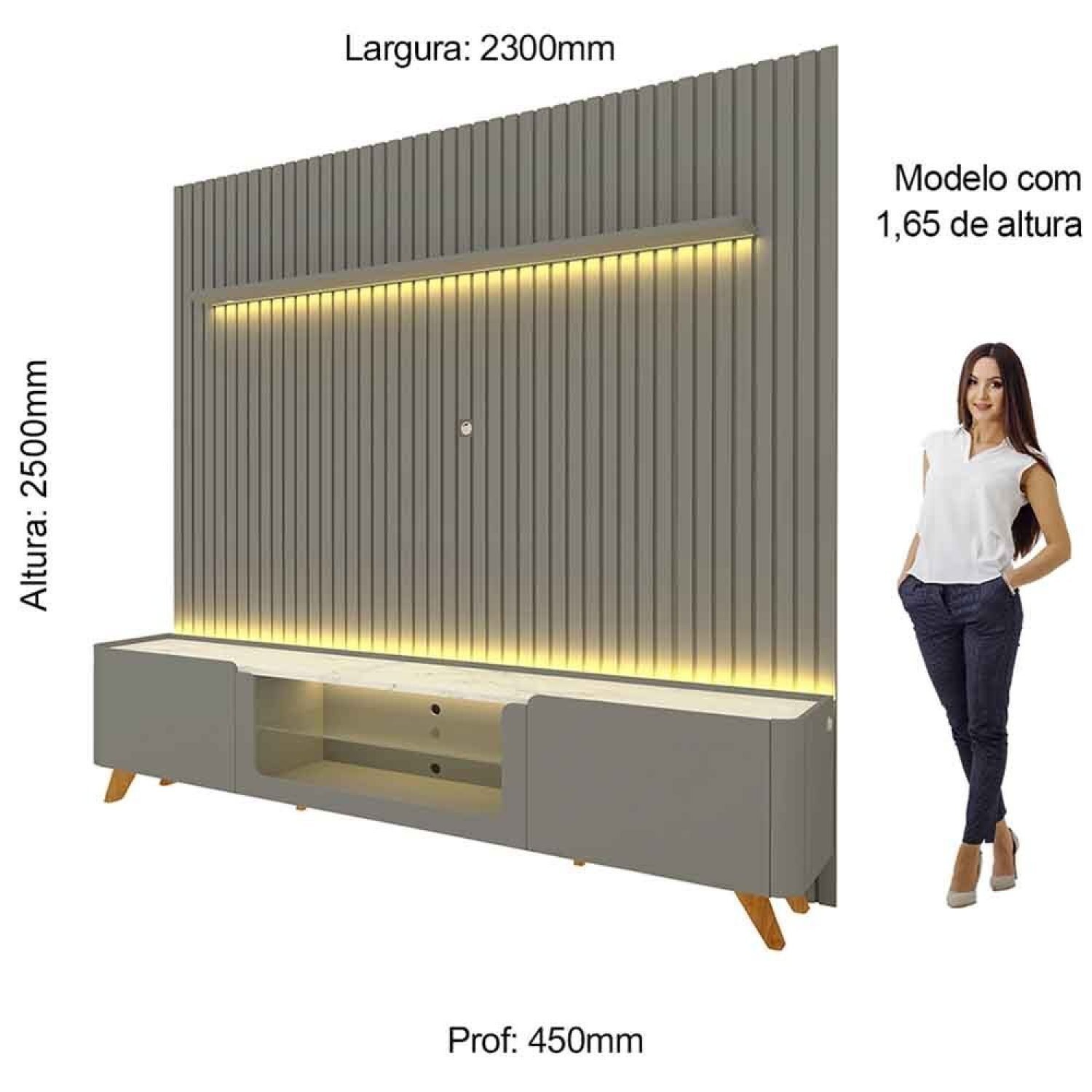 Rack com Painel Ripado para Tv até 85 Polegadas Led Pés Madeira 230cm Nobre/splendore Yescasa ...