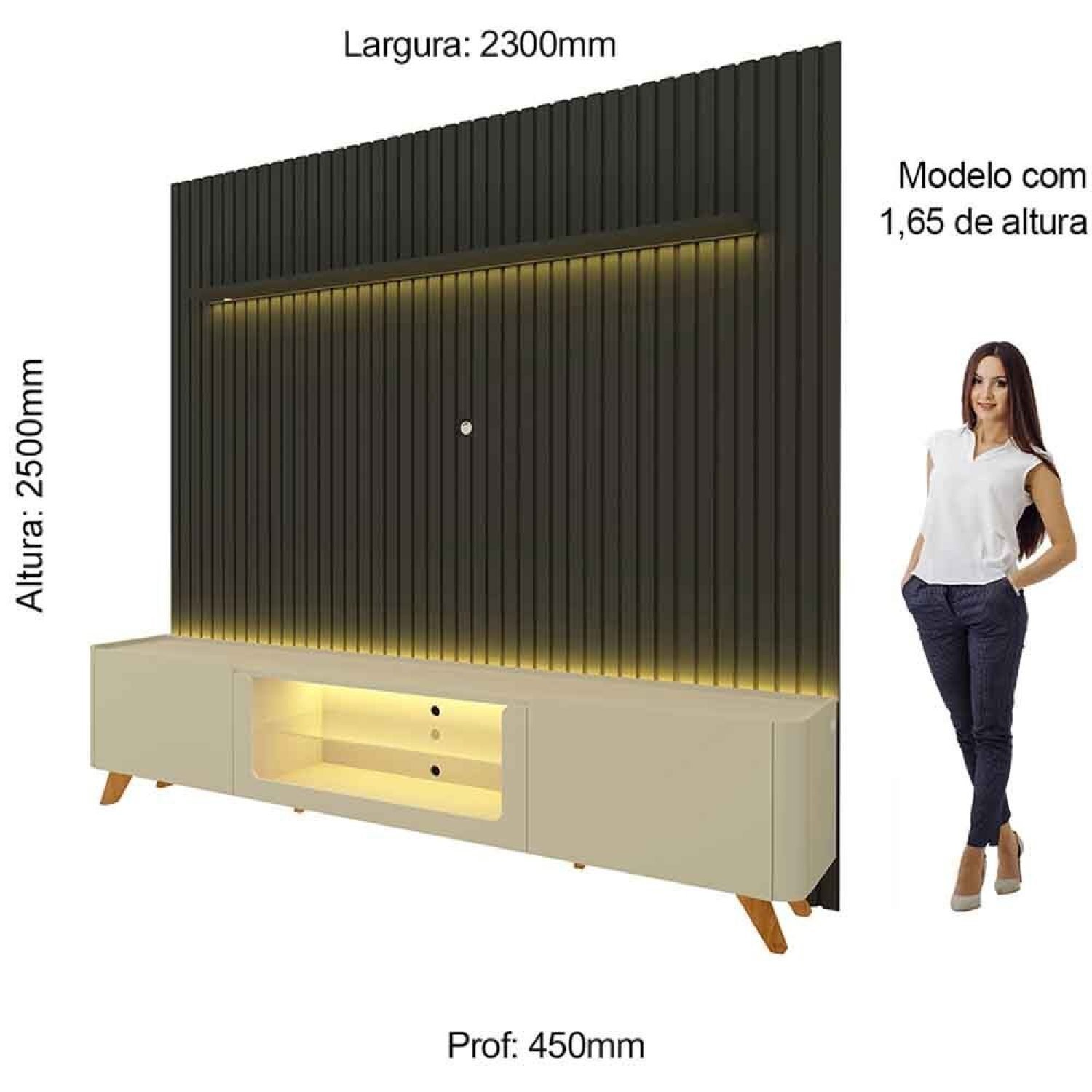 Rack com Painel Ripado para Tv até 85 Polegadas Led Pés Madeira 230cm Nobre/splendore Yescasa ...