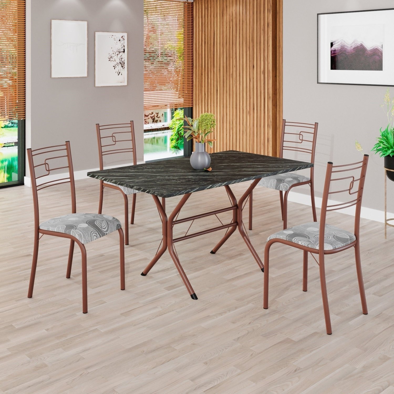Conjunto Sala de Jantar Mesa Retangular 120x75cm Tampo Pedra Ardósia ...