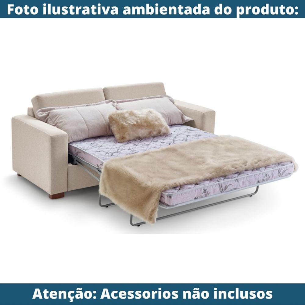 Sofá-Cama 3 Lugares MH-1174 Herval 201 cm Colchão Casal Linho Creme C1 ...