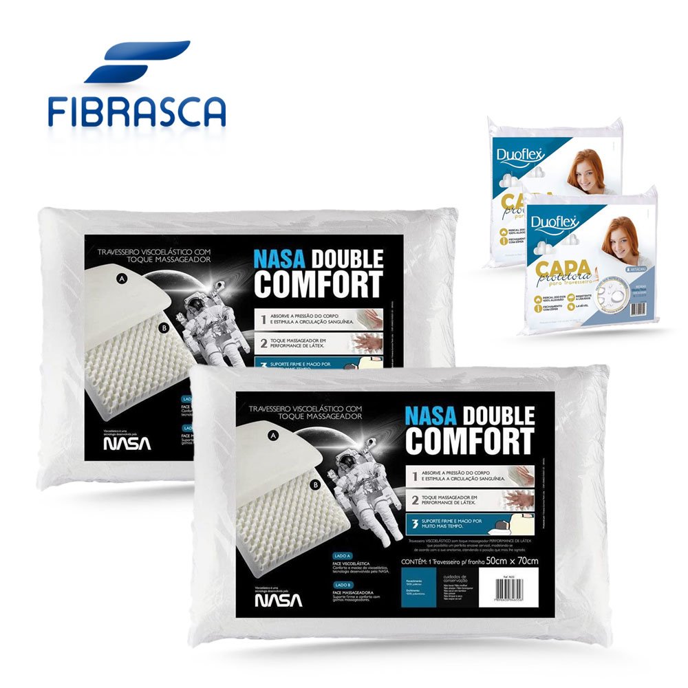 Kit Travesseiro Nasa Double Comfort 3 Fibrasca Mais Capa Protetora | MadeiraMadeira