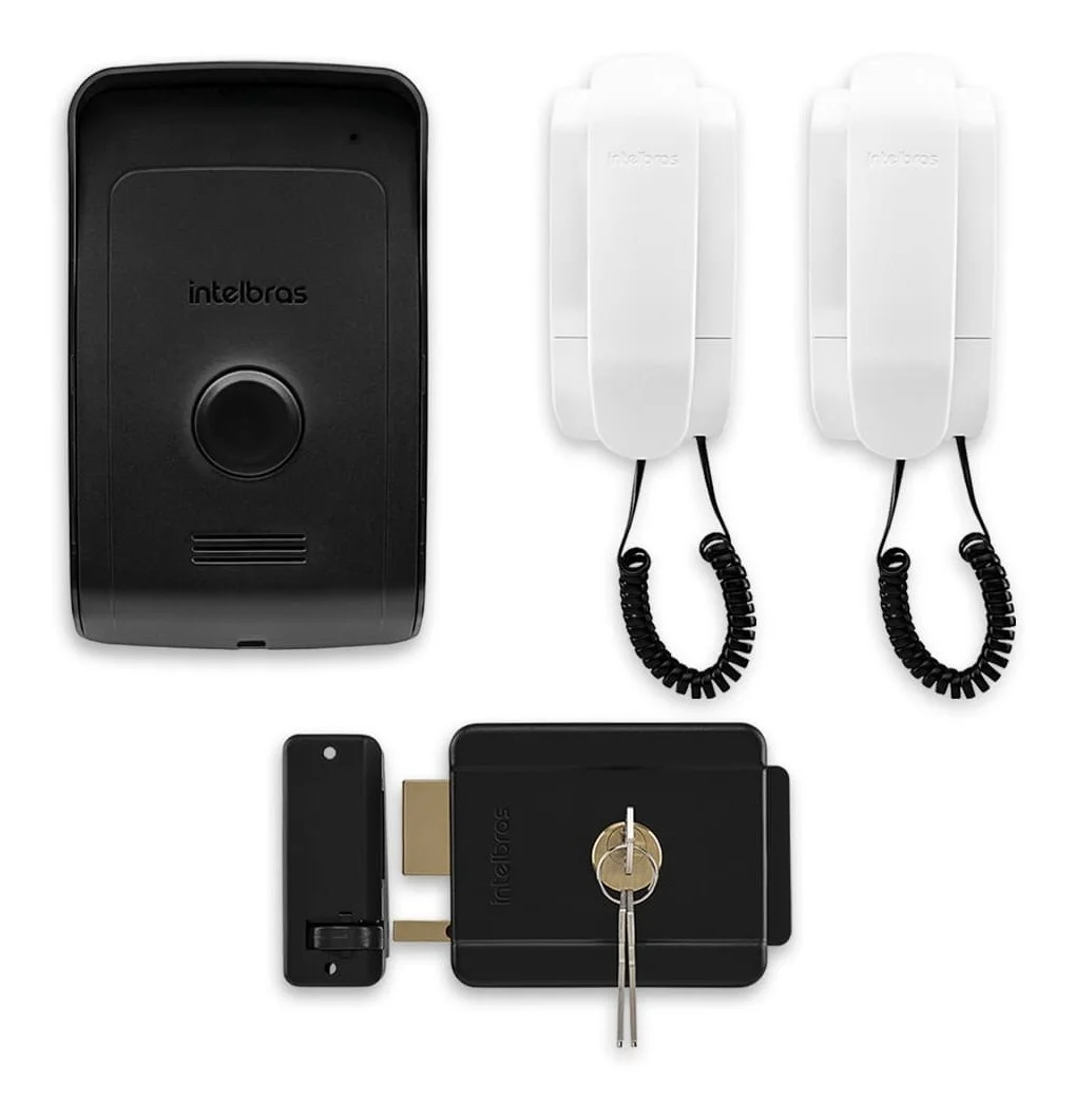 Kit Interfone Intelbras Campainha Porteiro Fechadura Fx500 e Extensão ...