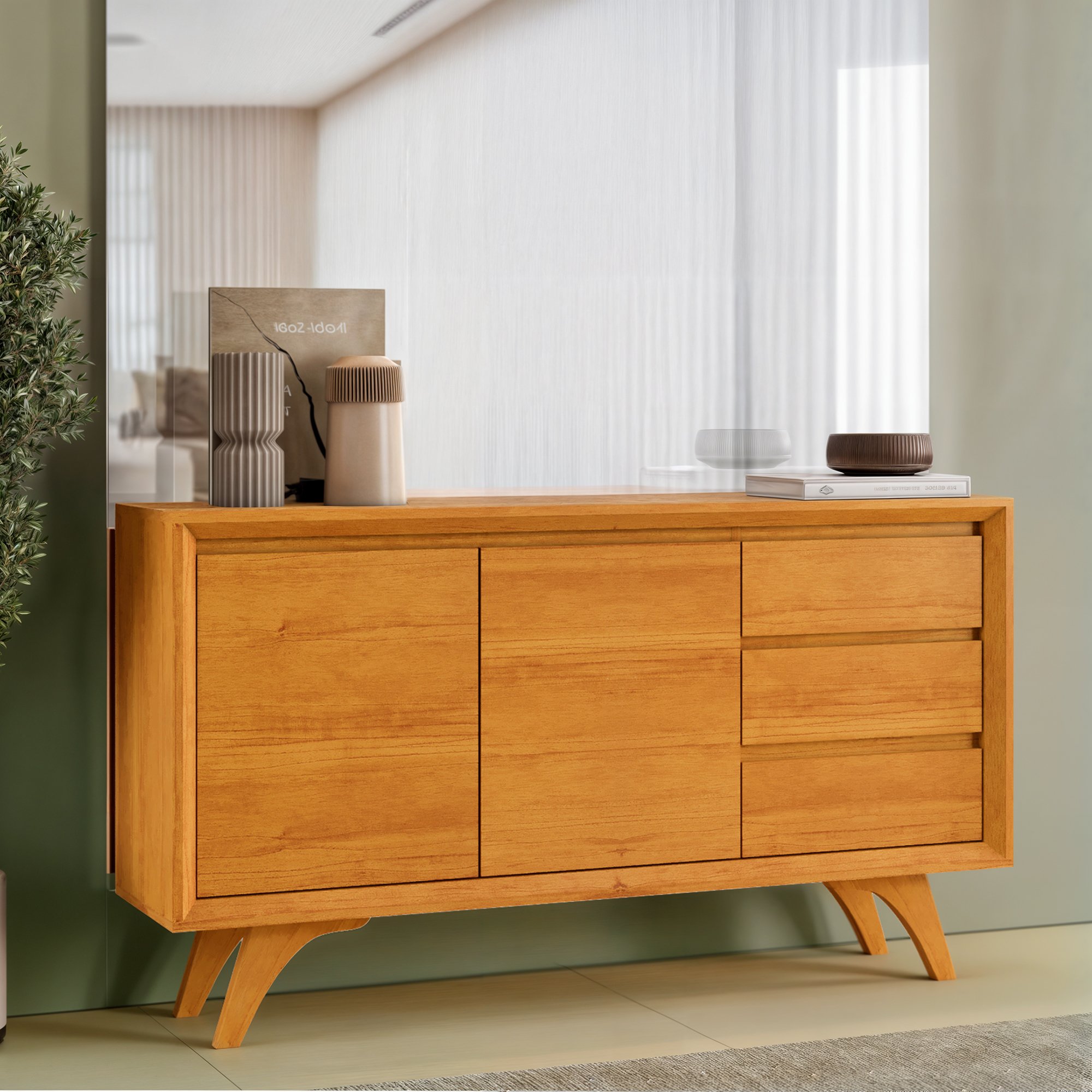 Buffet para Sala de Jantar Laqueado 100%MDF 2 Portas e Pés Madeira ...