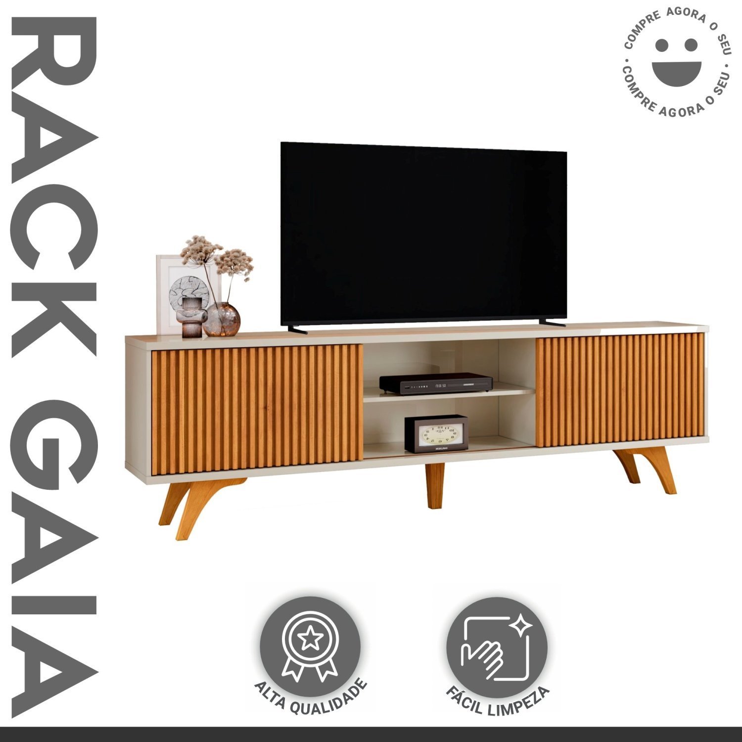 Rack para Tv até 75 Polegadas 2 Portas de Correr 180cm Gaia | MadeiraMadeira