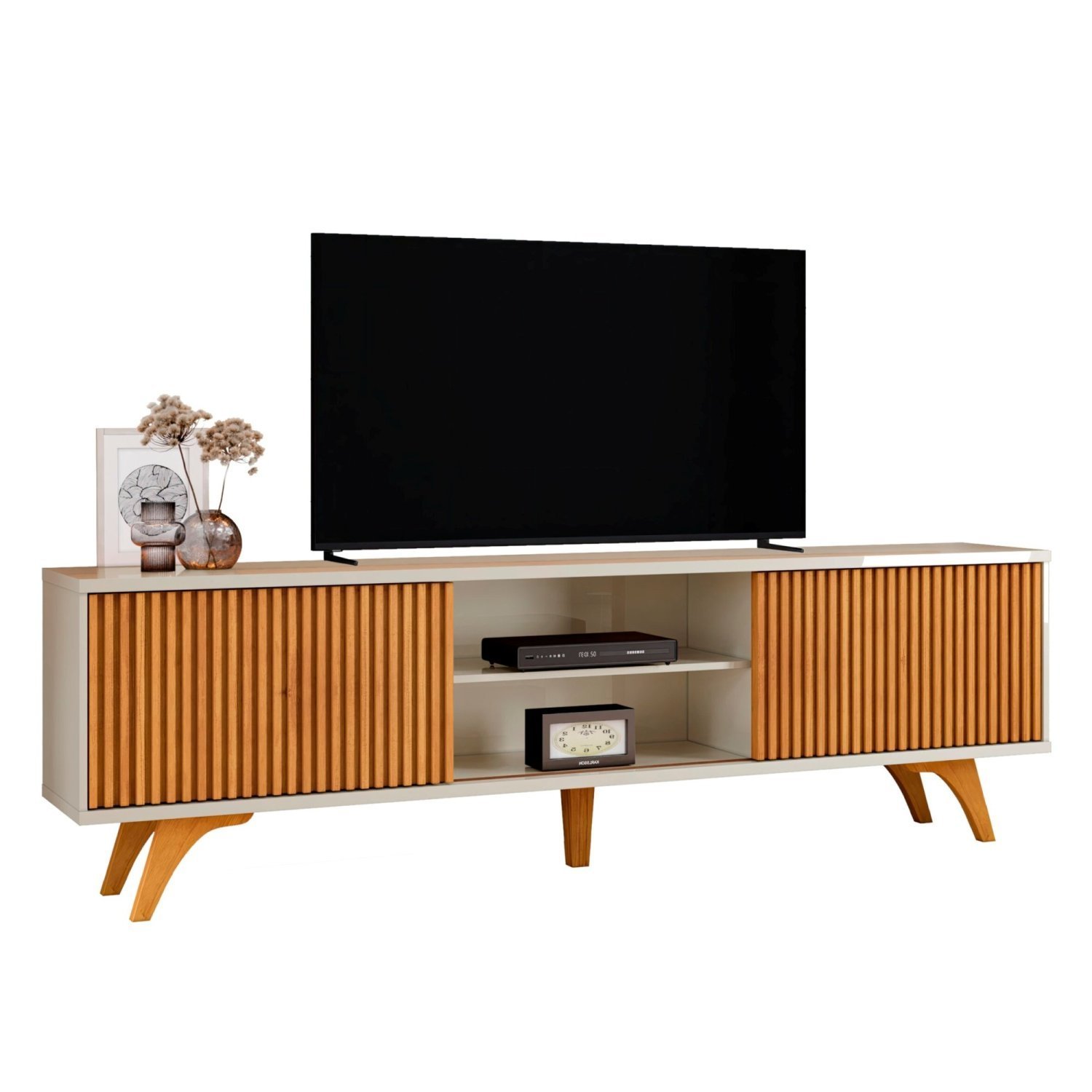 Rack para TV até 75 Polegadas 100% MDF com Ripado 2 Portas de Correr 218cm Gaia | MadeiraMadeira