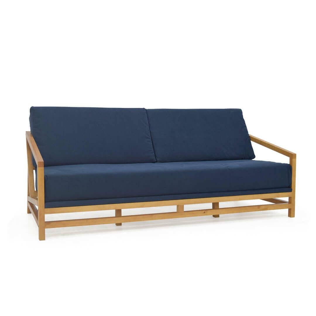 Sofá de Madeira Maciça 3 Lugares Lexo Linho Azul Marinho - Iaza Moveis ...