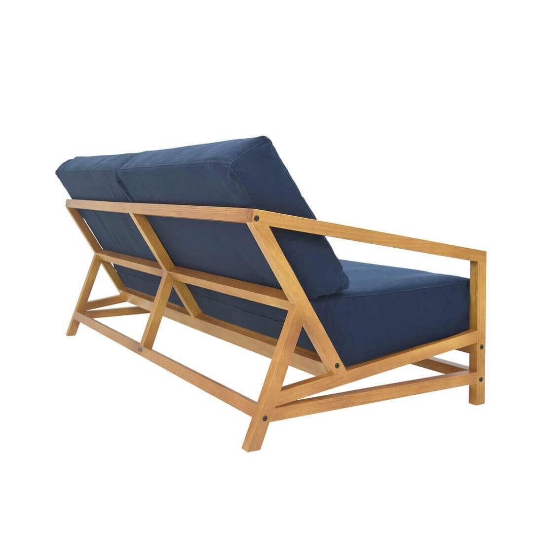 Sofá de Madeira Maciça 3 Lugares Lexo Linho Azul Marinho - Iaza Moveis ...