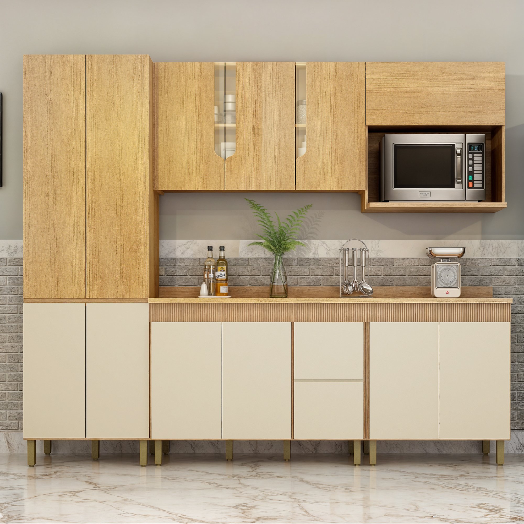 Cozinha Completa 5 Peças Dakota Aéreo com Vidro | MadeiraMadeira