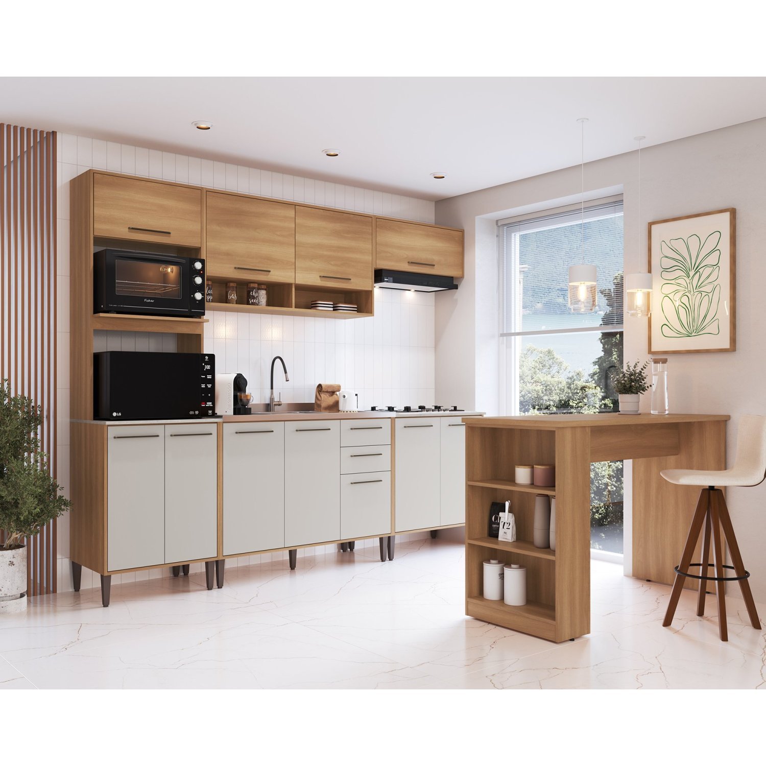Cozinha Modulada Jade 5 Peças com Bancada Divisória | MadeiraMadeira
