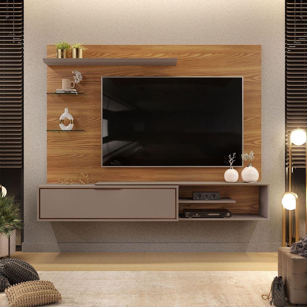 Painel Para Tv Até 60" Dj Móveis Cor Carvalho Nobre/griz | MadeiraMadeira