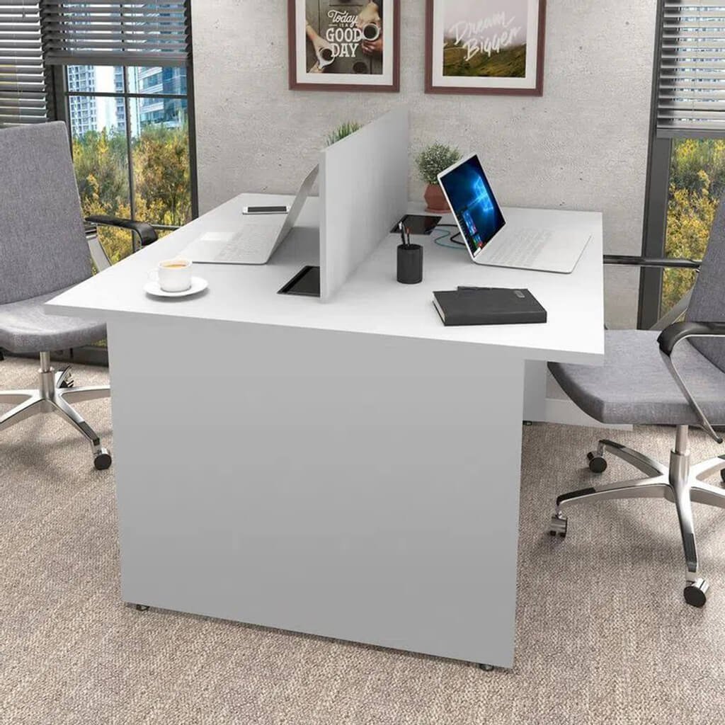 Mesa Para Escritório Com Divisória Central 120cm Branca Lilies Móveis ...