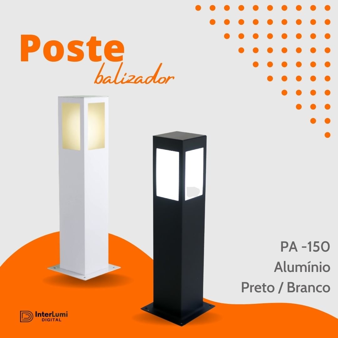 Poste Balizador Jardim Aluminio Preto 50cm Pa150 Ideal | MadeiraMadeira