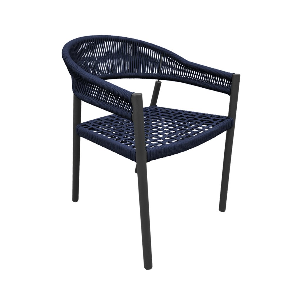 Cadeira Cannes Alumínio Encosto Corda Náutica Azul Marinho | MadeiraMadeira