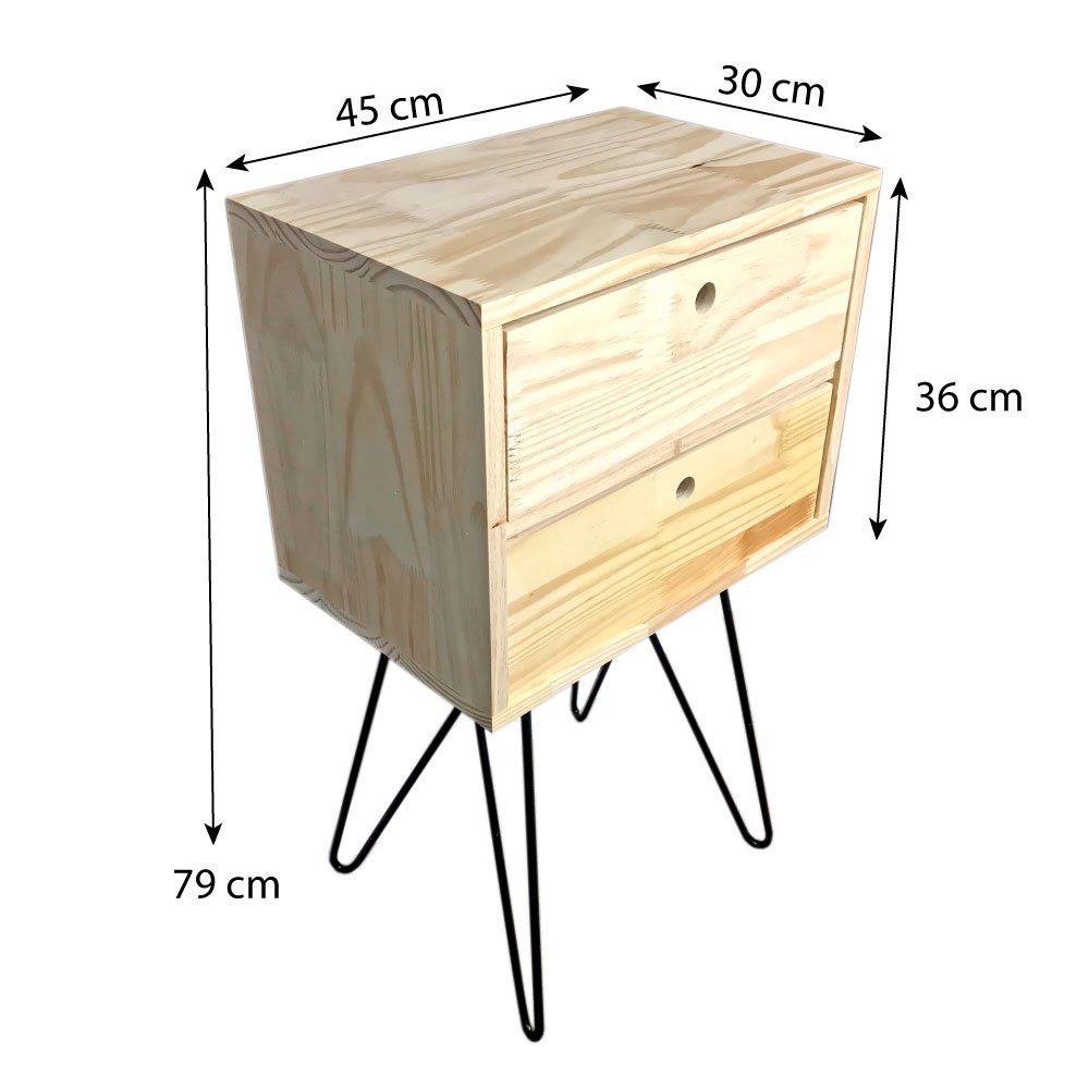 Mesa Lateral de Ferro e Madeira Industrial HairPin Dual Gaveteiro ...