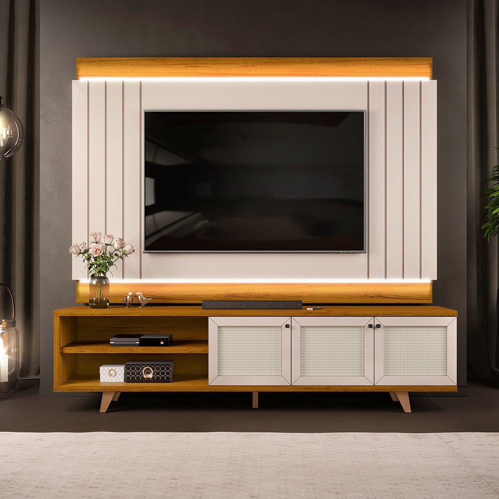 Rack para Sala com Painel para Tv 75 Pol 220cm Vitty D05 Freijó Off White - Lyam Decor ...