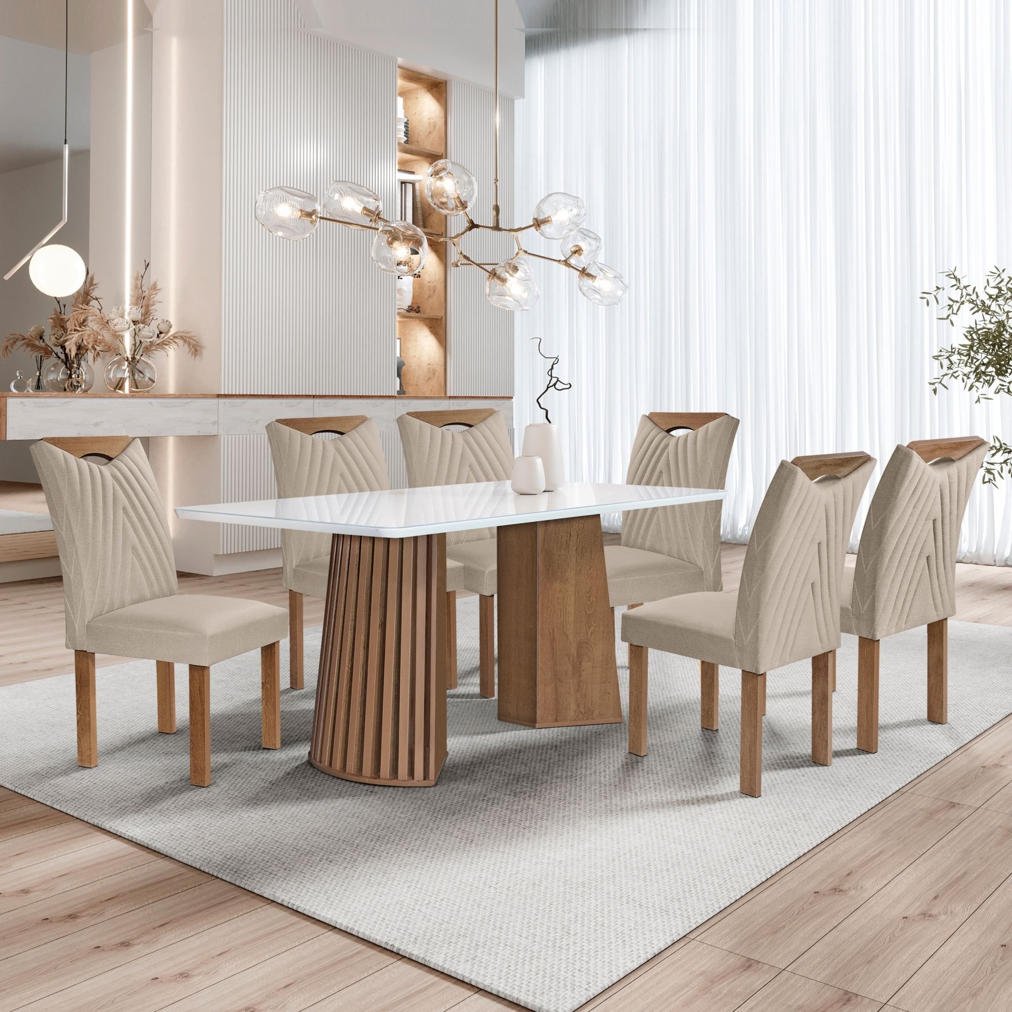 Conjunto Mesa Stella Ripada 170cm com 6 Cadeiras Stella Tampo Smart ...