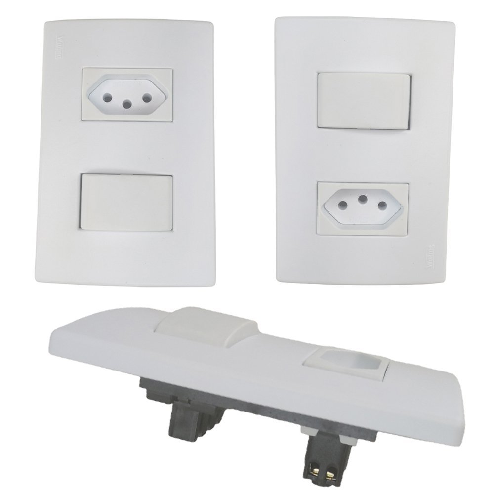 Conjunto Tomada 2P + T Com Interruptor 10A Kit 3 Uni Padrao Novo 4X2 ...