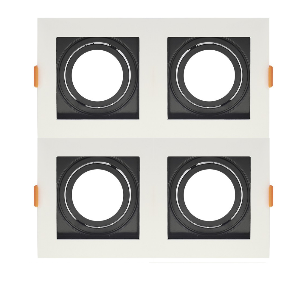 Spot de Embutir Quadrado Recuado Quadruplo Ar111 Direcionável Branco com Preto | MadeiraMadeira