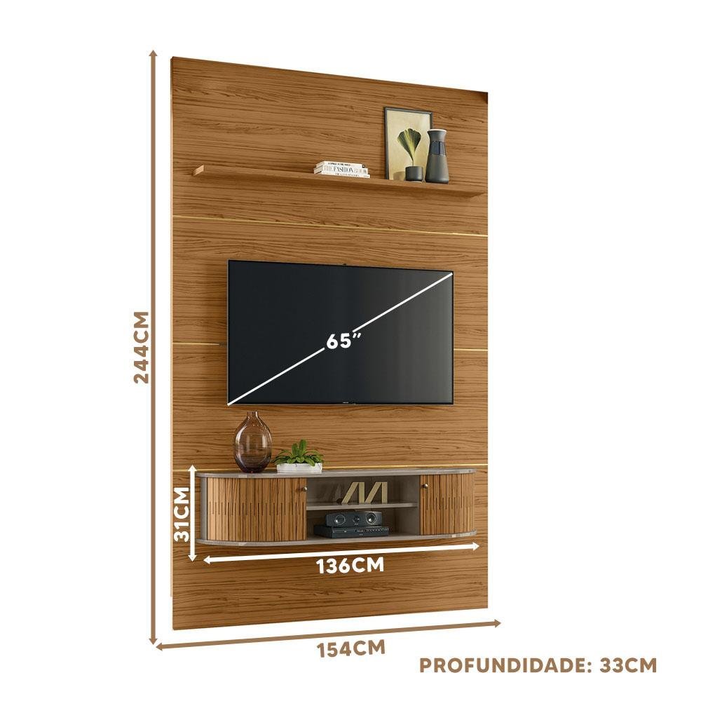 Painel Home para Tv até 65 Polegadas Marrom Naturale Mercedes Jm Móveis | MadeiraMadeira