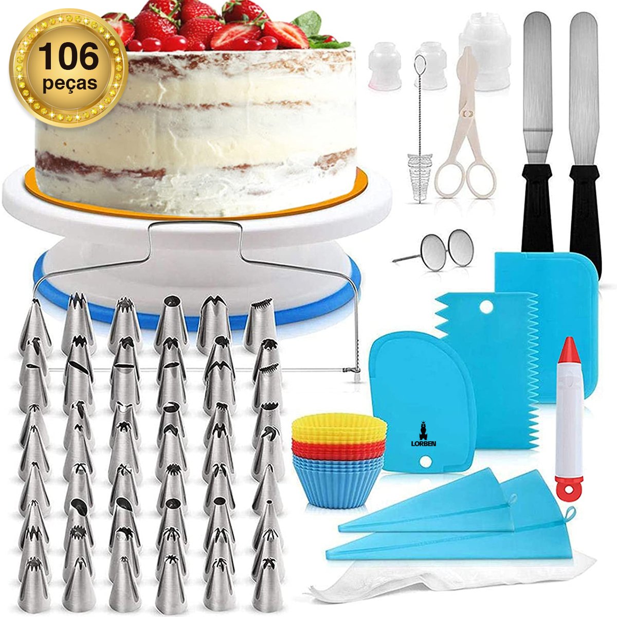 Kit Completo Confeiteiro Decoração Bolos 106 Peças Lorben | MadeiraMadeira