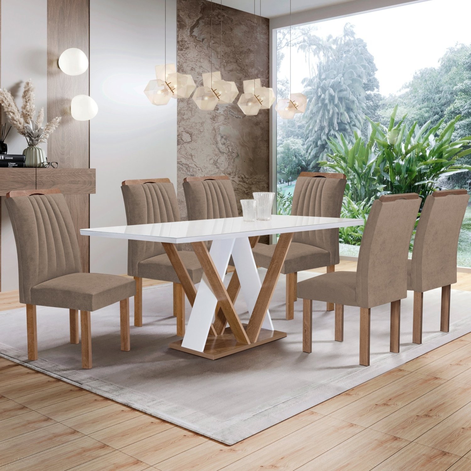Conjunto Mesa Manuela 160cm com 6 Cadeiras Arizona Tampo Dakota Plus ...