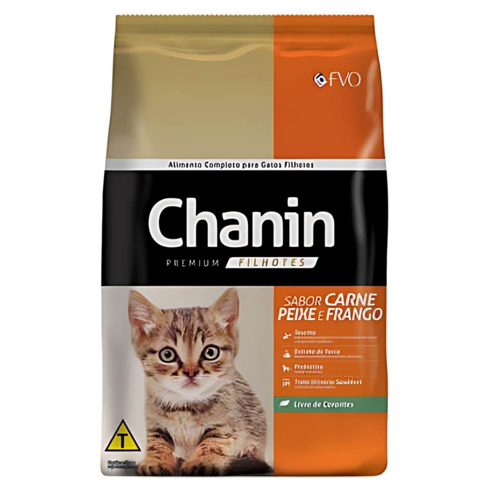 Ração Chanin Premium Gatos Filhotes Sabor Carne Peixe e Frango 10kg ...