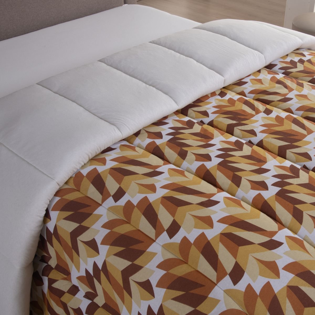 Edredom Dupla Face Estampado Solteiro com Viés - Marrom Malucasim ...