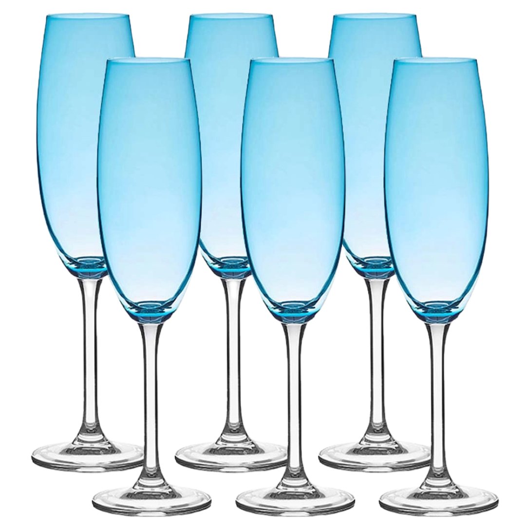 Jogo 6 Taças em Cristal 220ml para Champanhe Azul Claro | MadeiraMadeira