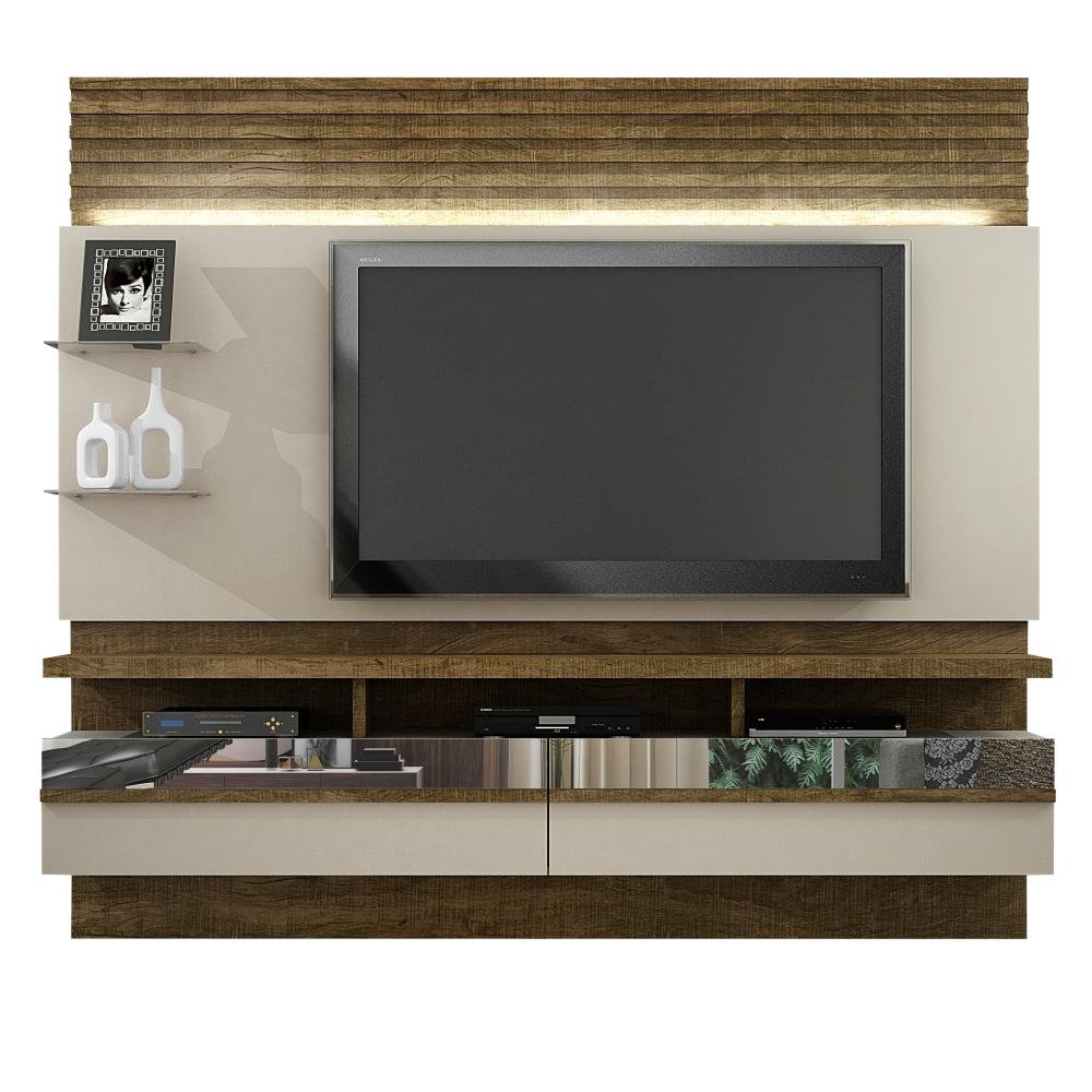 Painel Home Para TV 65 Polegadas Com LED Sala 2 Portas Com Espelho MDF ...