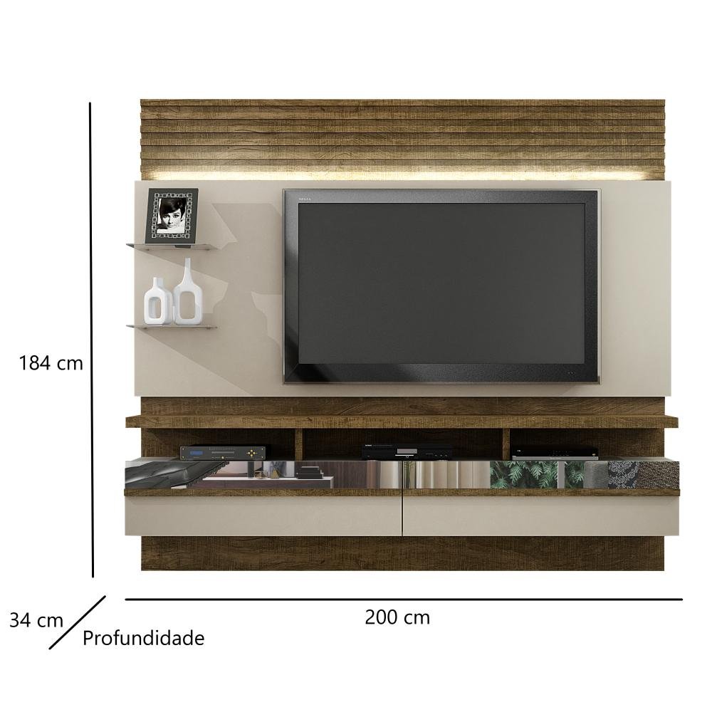 Painel Home Para TV 65 Polegadas Com LED Sala 2 Portas Com Espelho MDF ...