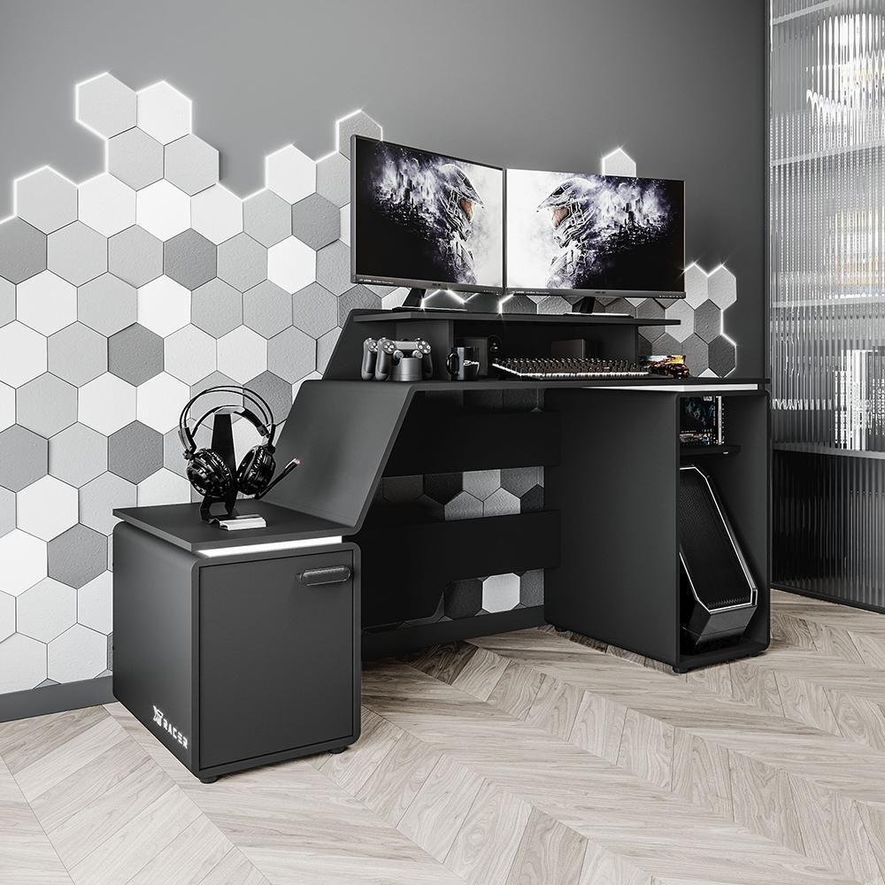 Mesa Gamer e Escritório Xt Racer Space Two Politorno Preto/branco Preto ...