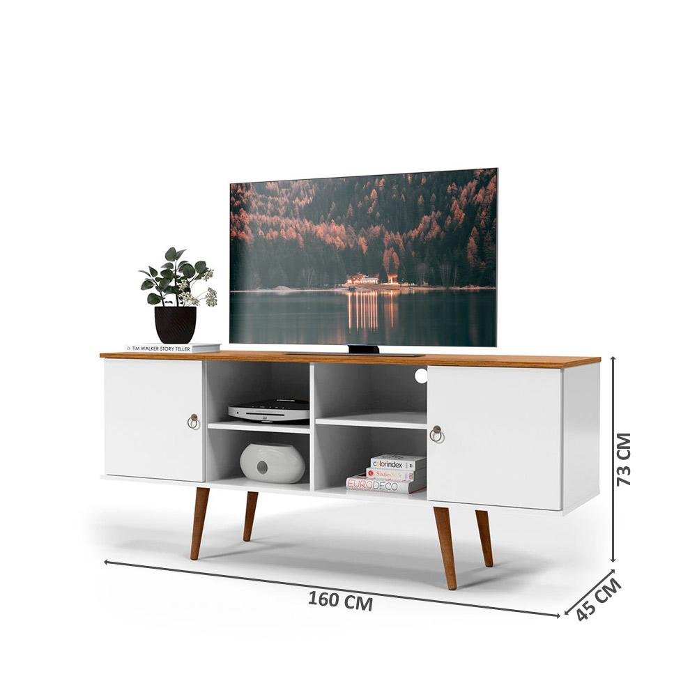 Rack Retro Estrela Branco Acetinado Cumaru Patrimar | MadeiraMadeira