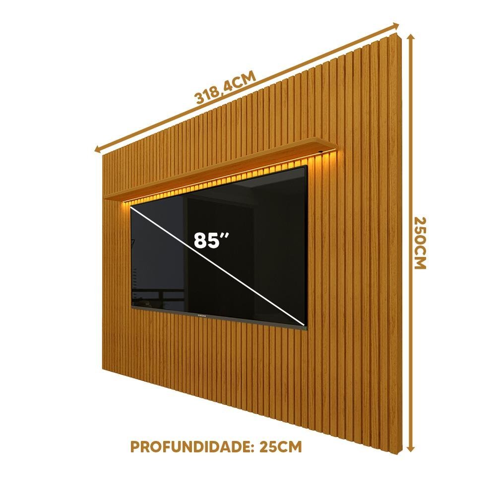 Painel Ripado Grande para Tv até 85 Polegadas com Led Naturale Nobre ...