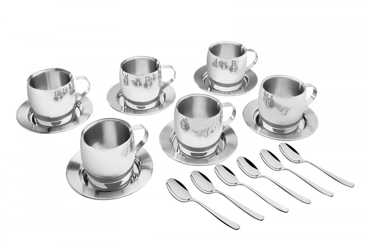 KIT PARA CHA E CAPUCCINO EM ACO INOX ACABAMENTO BRILHO COM X ...