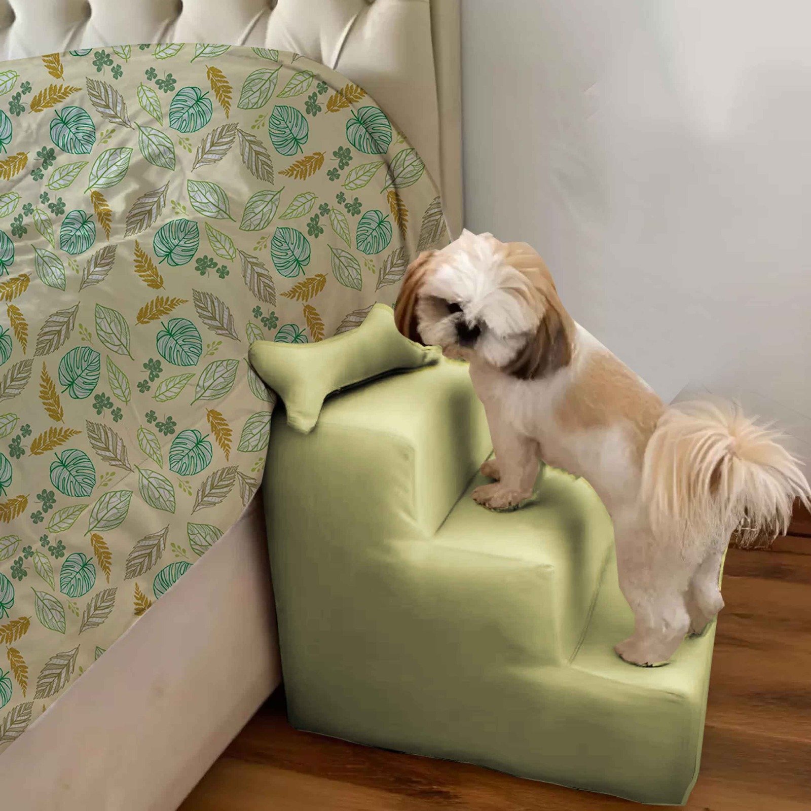 Escada Pet para Cães e Gatos Teddy 3 Degraus Amarelo | MadeiraMadeira