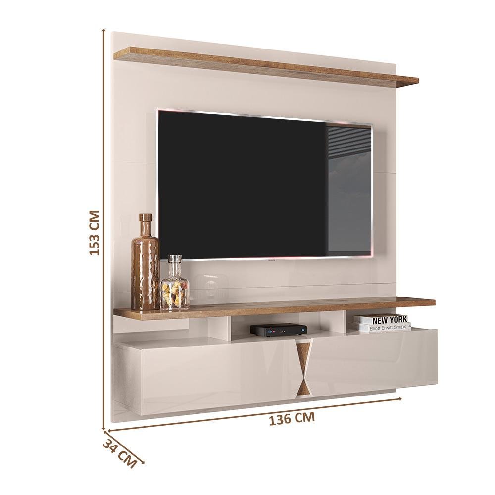 Painel Para TV 55 Polegadas Off White Madero Canela Lukaliam ...