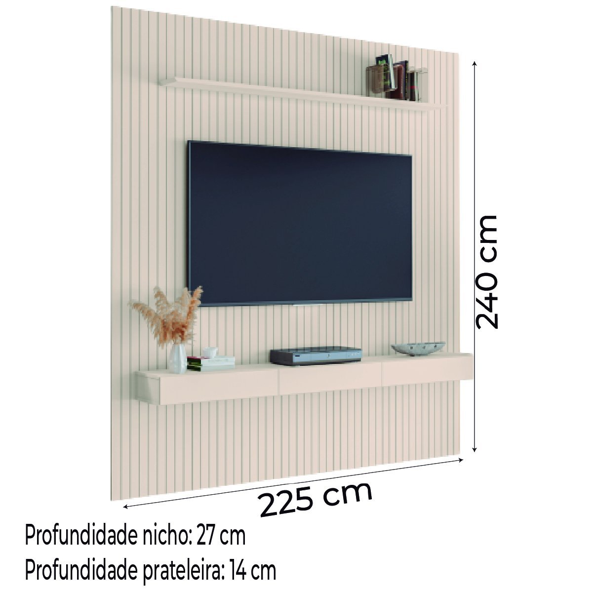 Painel Para TV Até 75 Polegadas 2,25x2,40m Ripado com Nicho Arbo Off ...